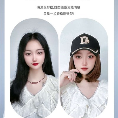 戴帽子的带假发一体时尚假发帽新款2022网红化疗女士款连帽短头发