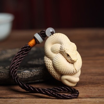 黄杨木生肖蛇手把件原木随身盘玩送礼收藏蛰伏盘蛇实木雕汽车挂件