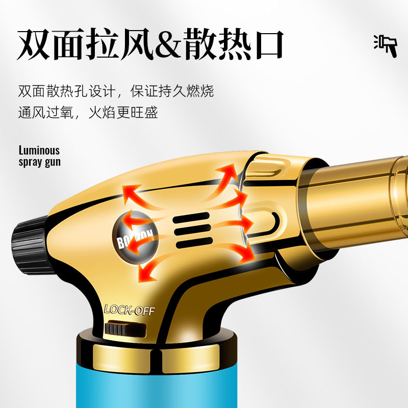 喷火枪夜b光充气打火机防风直冲高温点雪茄艾条熔金烧烤可倒置锁