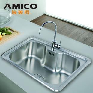 正品埃美柯不锈钢水槽厨房水槽 洗衣盆洗碗池单盆XD-3244A专卖店