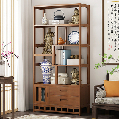 博古架实木新中式茶柜紫砂壶置物架茶叶架茶O具茶室展示柜中式隔