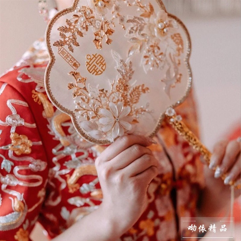 新款中式复古团扇手捧花新娘结婚C龙凤秀禾服遮面喜扇diy材料包