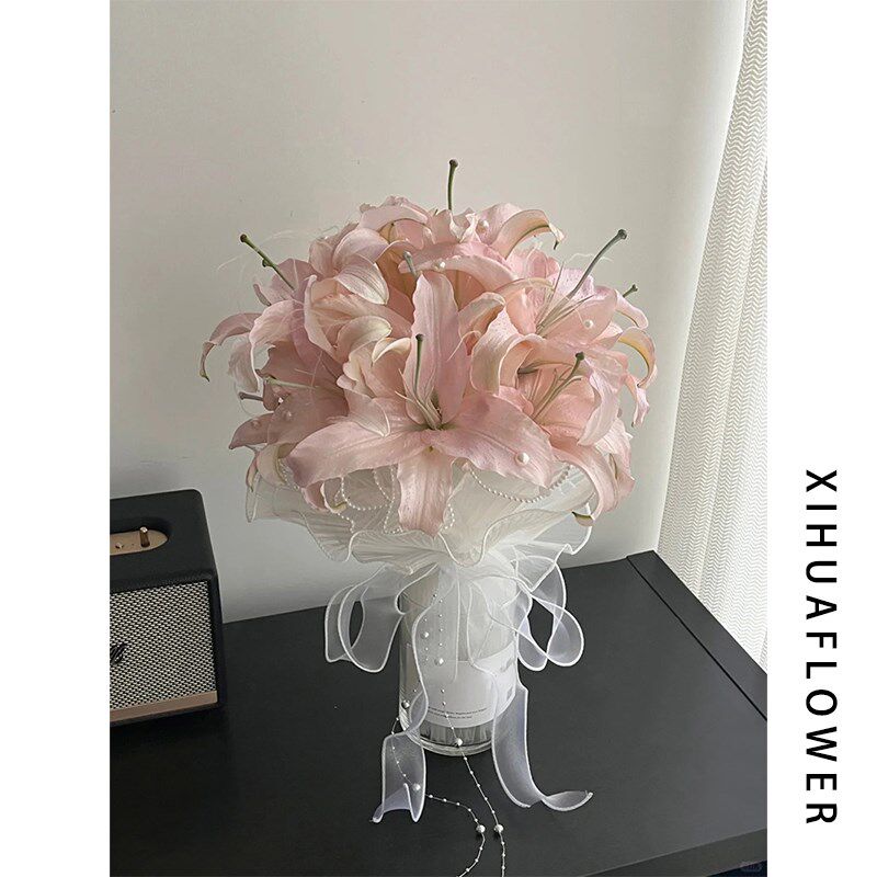 仿真花领证e手捧花新娘结婚花束保湿手感百合假花婚纱摄影婚礼伴