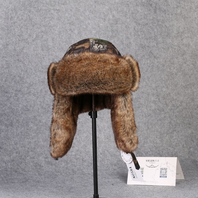B-8434 Man Bomber Hat Faux Rabbit Fur Russian Ushanka Hat Ea