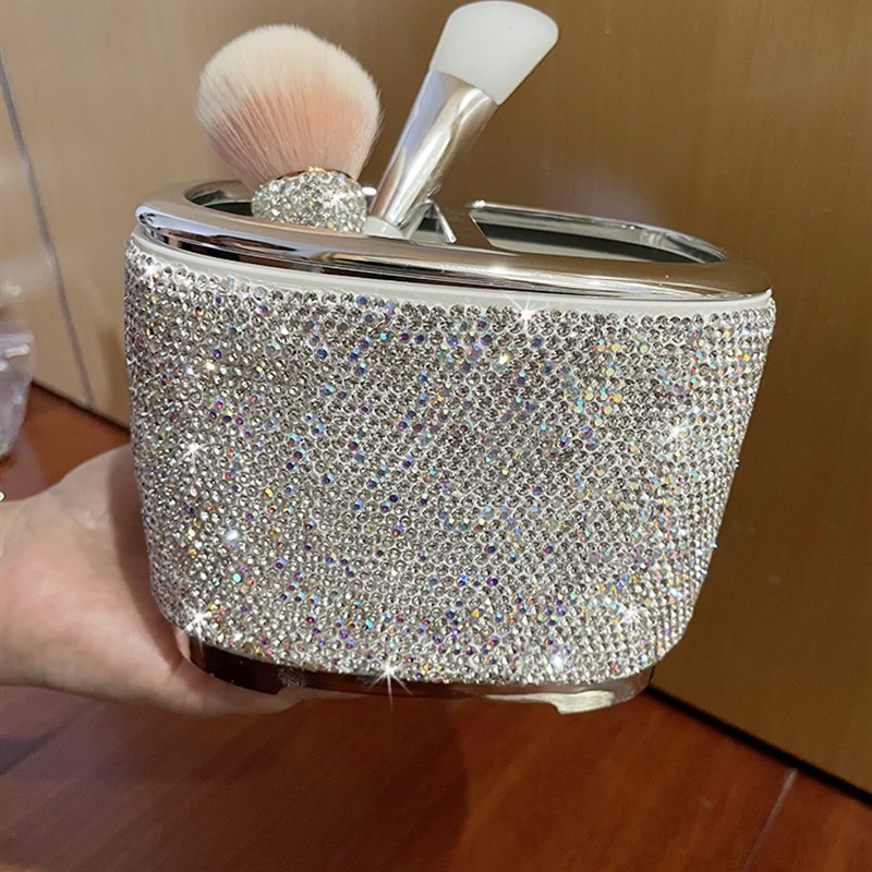 高档轻奢水晶镶钻桌面收纳盒化妆刷眉笔美L妆工具收纳桶防水杂物