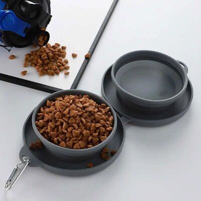 好货Foldable Dog Bowl Double Bowls For Pet Outdoor Travel
