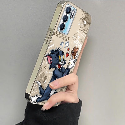 适用oppoReno6手机壳Reno6pro+新款opopreno65G全包防摔外壳reon十opp0pp0pporeno6男女保护套5G电镀猫和老鼠