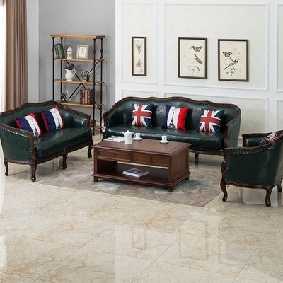 美式乡村全实木皮艺沙发复古皮布艺欧式沙发小户型客厅组合家具