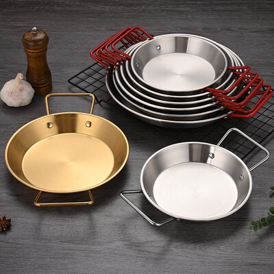 paella不锈钢西班牙海鲜饭锅卜卜贝平底锅烩饭意面炸鸡盘小龙虾盘