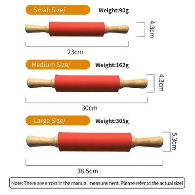 Silicone Non-stick Fondant Rolling Pin Wooden Handle Cake