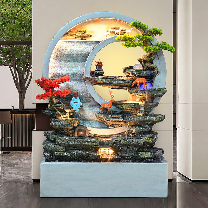 大型中式假山流水喷泉玄关水景墙屏风客厅庭院P景观装饰品落地摆