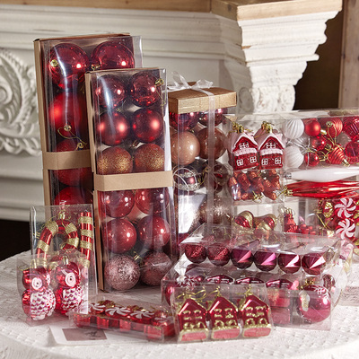 速发饰诞树装饰挂件红色圣诞球彩节异形球吊饰圣诞绘装圣品橱窗布