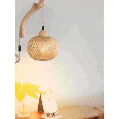 复古麻绳吊灯插入式铁艺吊灯带插头线麻绳悬挂灯餐厅酒吧农舍壁灯