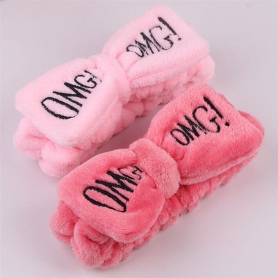 New OMG Letter Coral Fleece Wash Face Bow Hairbands For发带