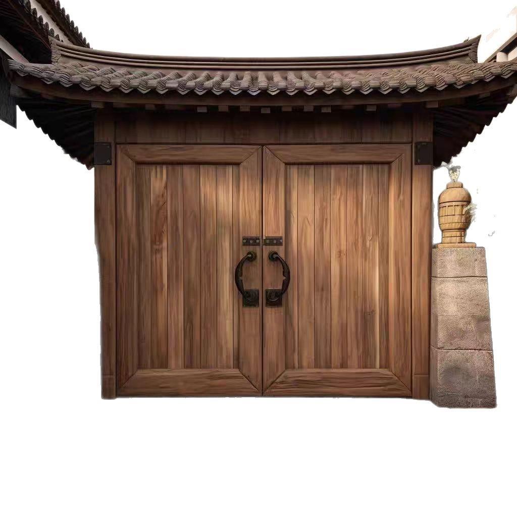 老榆木门实木大门自建房四合院双开门围墙进户门原木仿古庭院大门