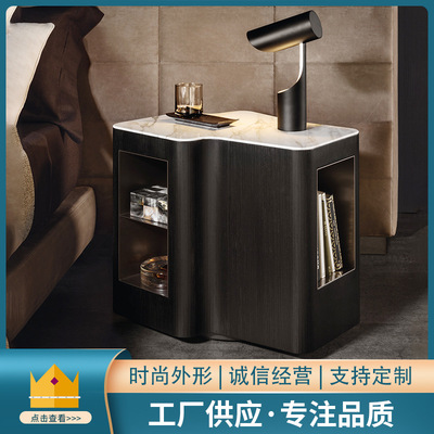 意式极简客厅角几沙发边几大理石茶几钢化玻璃小茶桌大理石台面