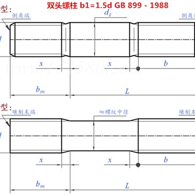 304不锈钢GB/T899双头螺栓AB型不等长螺柱螺钉杆丝M8/10/12/16/20