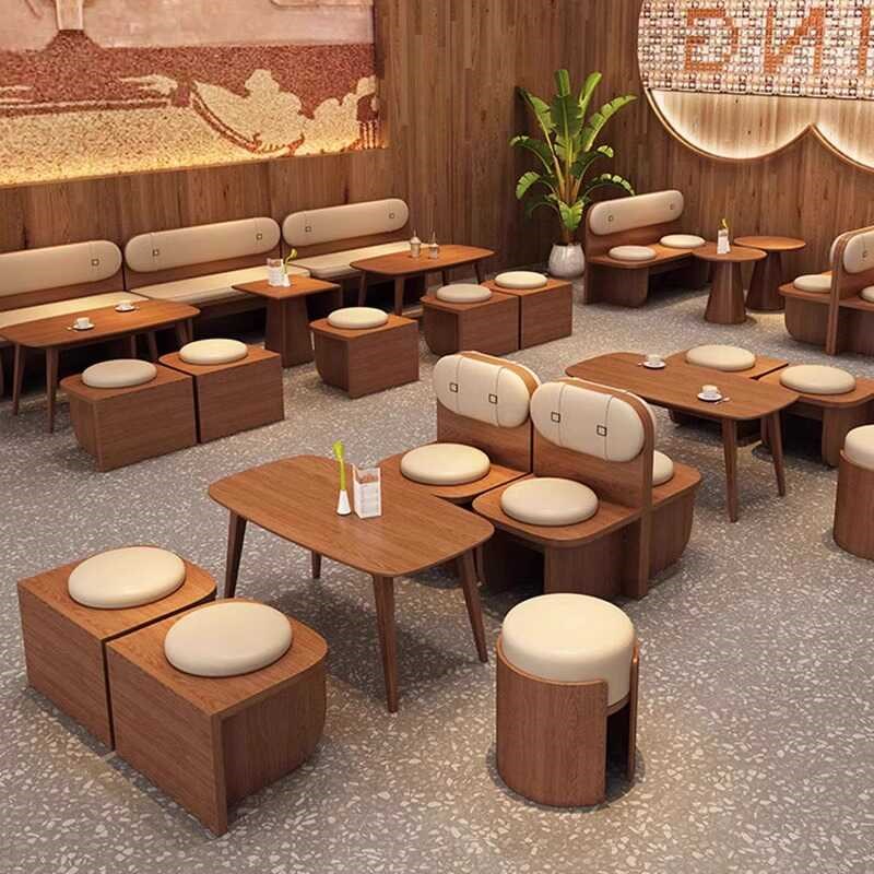 卡座沙发奶茶店桌椅组合咖啡厅餐桌商用酒吧餐饮茶楼X靠墙实木座