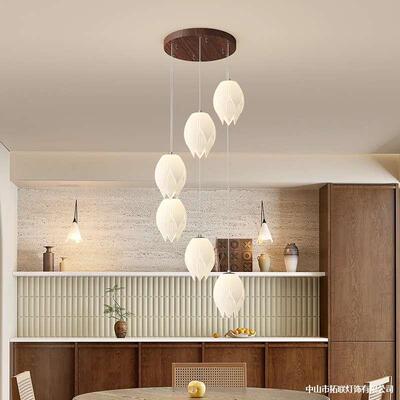 中古风创意荷花别墅复式楼大灯奶吊油灯旋转楼梯吊80830酒店客厅