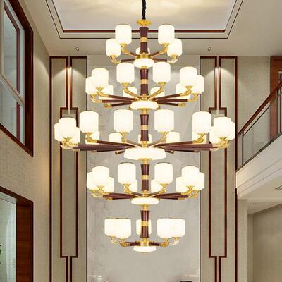 复式XAK楼大吊灯新楼中式铜全实木中国风别梯墅客厅灯挑空中楼长