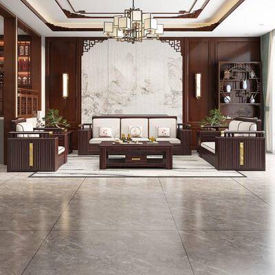 新实中式乌金木全木沙发现国代客BDG厅冬夏贵两用储妃物中风家具