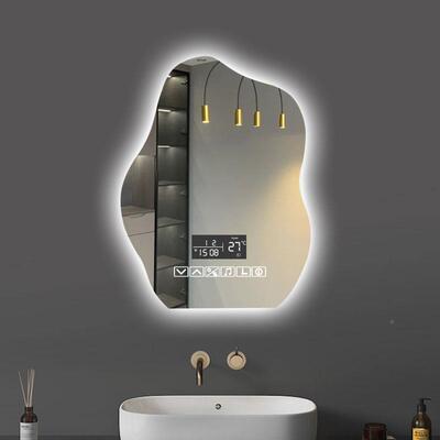 W7朵高清化镜不29356规则异形子卫生间云挂墙式洗手镜台妆除雾智