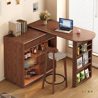 实小木餐吧台边桌柜子家用阳台休闲可伸缩户型隔XUB断窄岛台餐柜