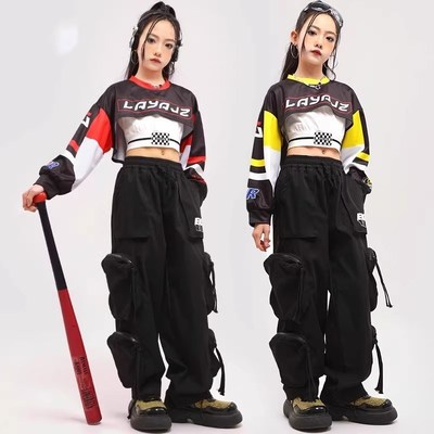 速发爵士舞服装孩时髦露脐i装潮街舞孩套装h走phop少儿演出服秀潮