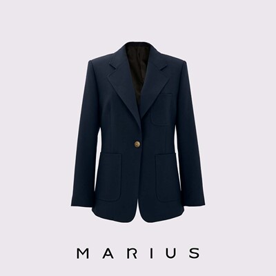 MARIUS春夏老钱新版藏青三贴袋羊毛平驳领修身西装