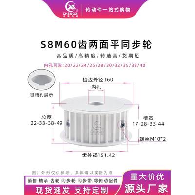 S8M60齿铝合金同步带轮AF 60S8M两面平槽宽17/28/33/44同步轮现货