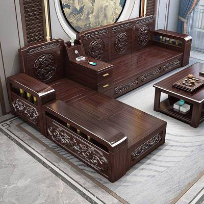 中紫金檀木木厅沙发雕花实组合冬夏RFT转角两客用贵式妃储物家具