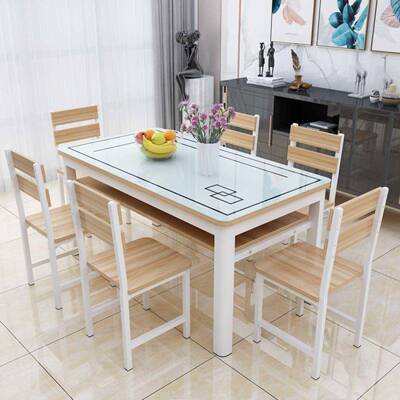 钢化玻双层储物餐桌椅形组合小户AVG型家用饭吃桌子客餐厅璃长方