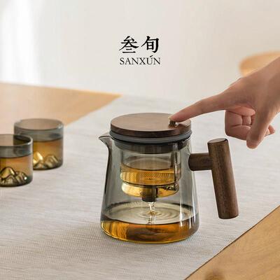 叁离旬玻键璃飘逸杯泡茶壶一茶水分懒人神器家用高PYB-656档功具