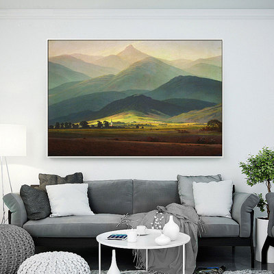 弗里德里希名画巨l人山雾海中的漫游者风景油画装饰画客厅餐厅挂