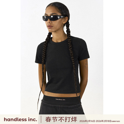 handless inc 短款正肩纯棉修身短袖T恤女