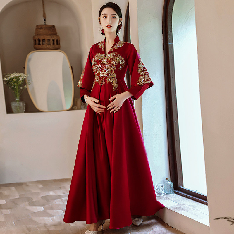 好货中式孕妇敬酒服新娘秀禾服女遮肚子回门胖mm结婚订婚礼服女高