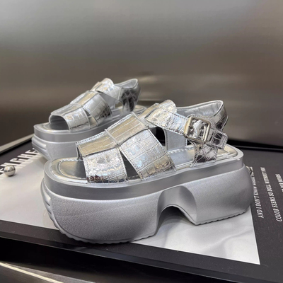 Cmr Diaz真皮露趾松糕厚底罗马凉鞋百搭2024年夏季新款小个子女鞋