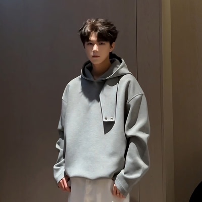 灰色解构空气层连帽卫衣男款秋季