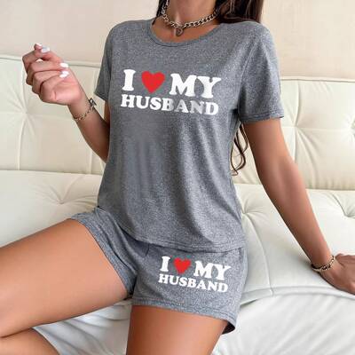 Casual Slim-Fitting Round Neck Home Shirt I Love My