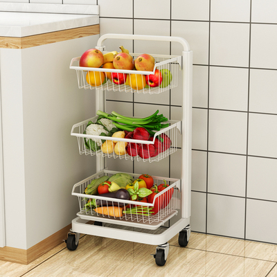 蔬菜置物架厨房多层落地水果菜篮子收纳架家用小推U车可移动多功