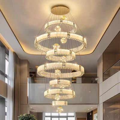 复式楼中空大吊灯高端水晶客厅吊灯自建房别墅挑空大堂楼梯大吊灯