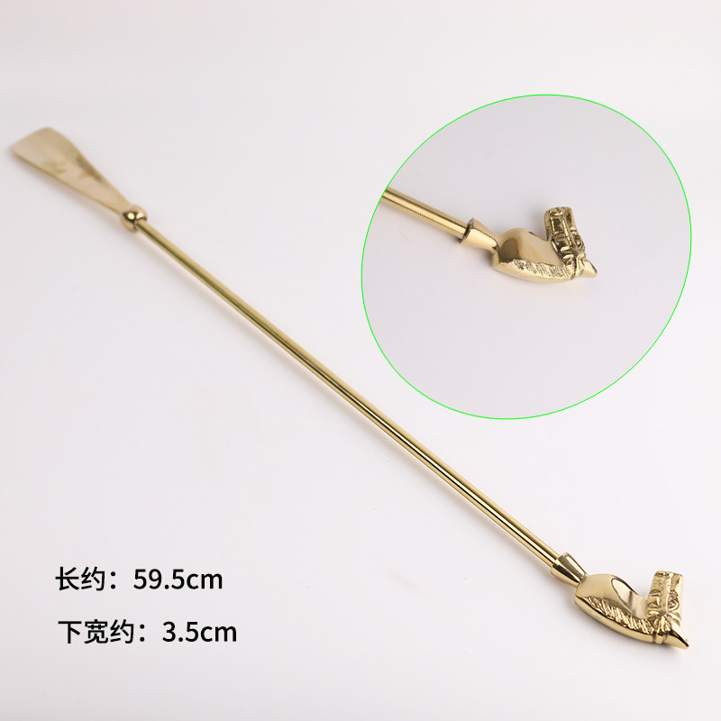 红木纯铜狮仔头j鞋拔纯黄铜鞋抽 超长铜鞋拔子 穿鞋器 提鞋器