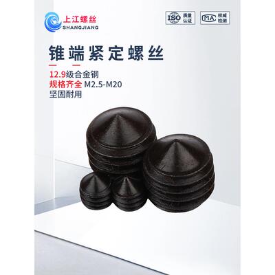 紧定螺丝M3到M20发黑锥端顶丝12.9级DIN914尖尾内六角无头钉