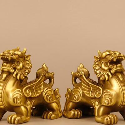 中铜式貔貅摆件招财对家居SPX客厅黄铜貔犰一搬办公室家开业礼物
