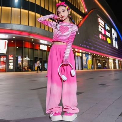 速发秀爵士舞服装多巴胺露脐连袖上衣套装少儿ja服z走孩练功z演出