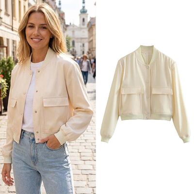 立领口袋排扣夹克外套女Stand up collar breasted jacket jacket