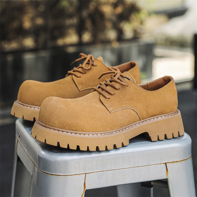 工装皮鞋厚底黄色大头鞋男