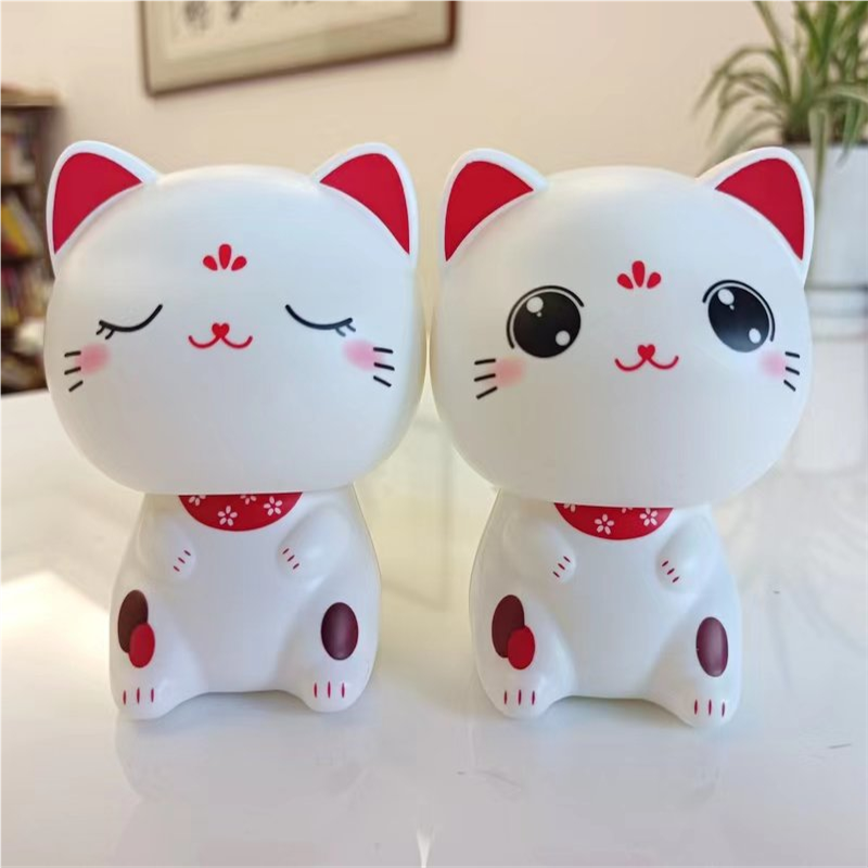 太阳能塑料招财猫店铺开业摆件创意礼前台装饰点头猫咪