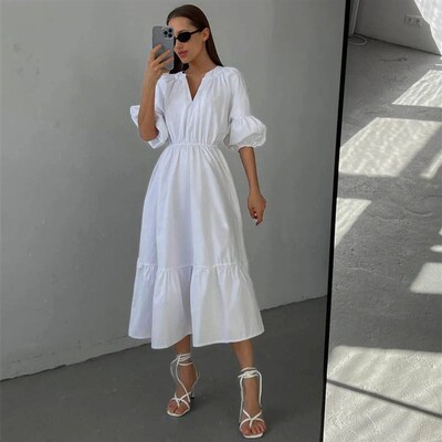 ty Solid Color White Maxi Dress Vacation Boho Dress Vestidos