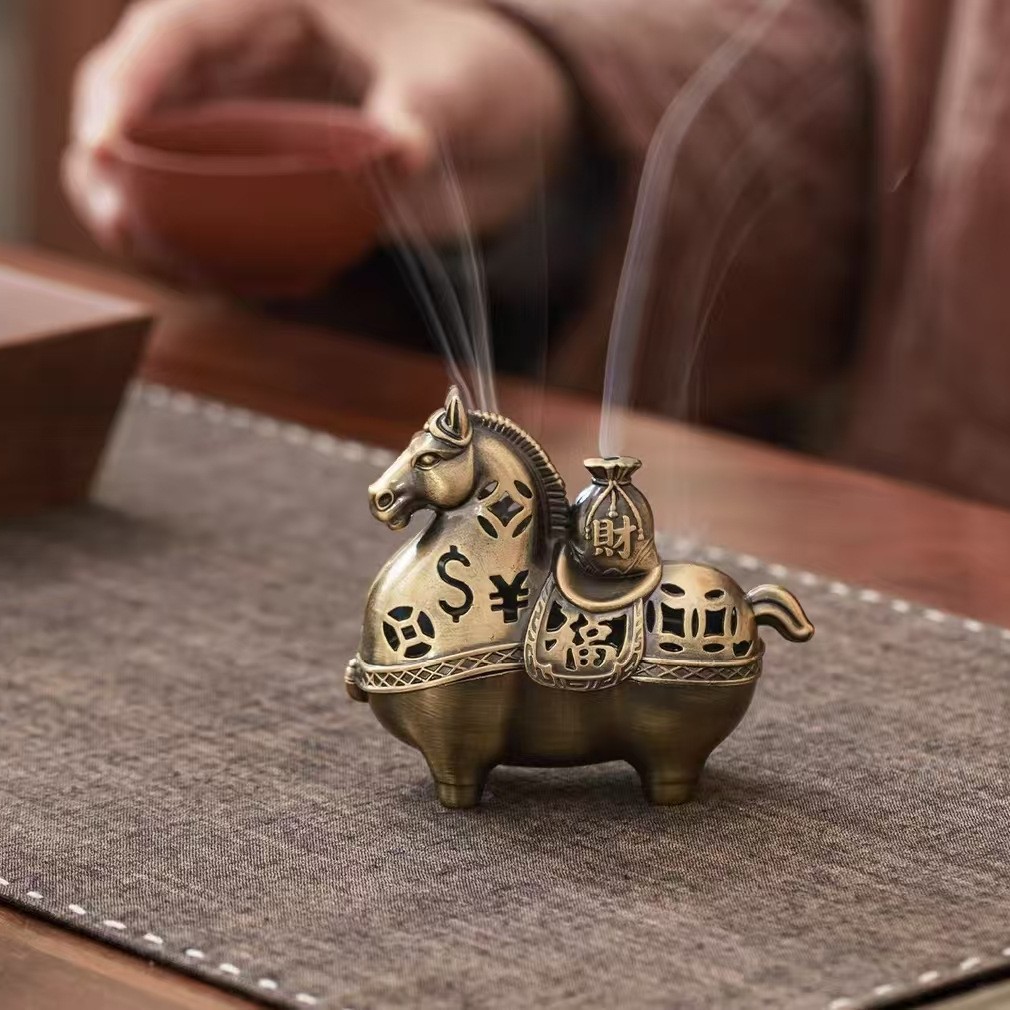 马上发财合金吉祥香炉香薰炉檀香炉中式古典线香小祥云盘香炉摆件